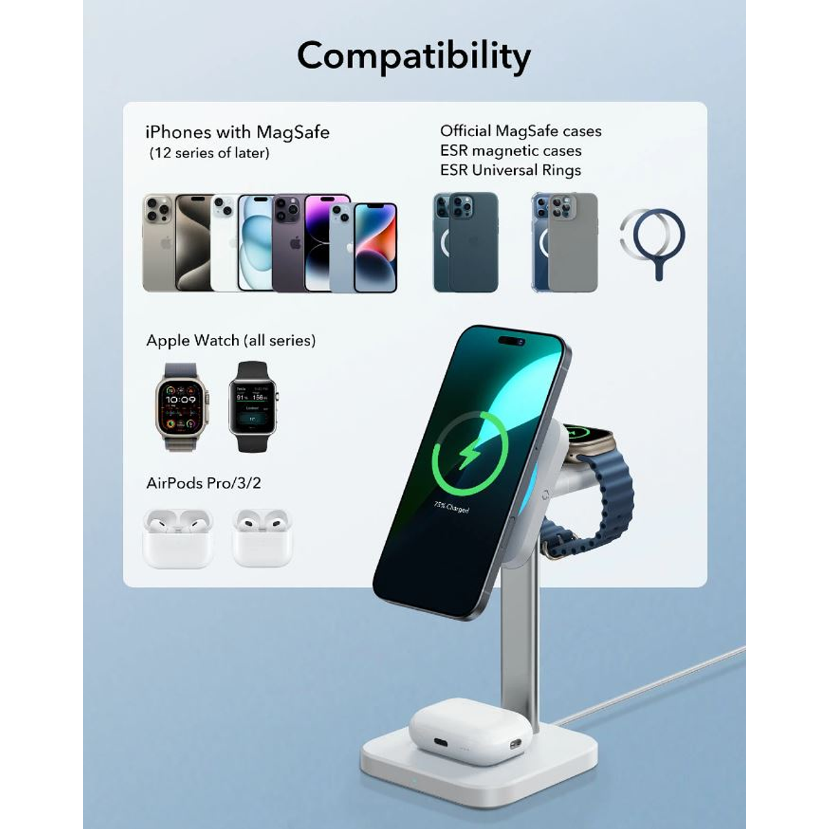 Estación de Carga ESR 3 en 1 Qi2 iPhone | Banana Tienda / Carcasa, fundas y accesorios