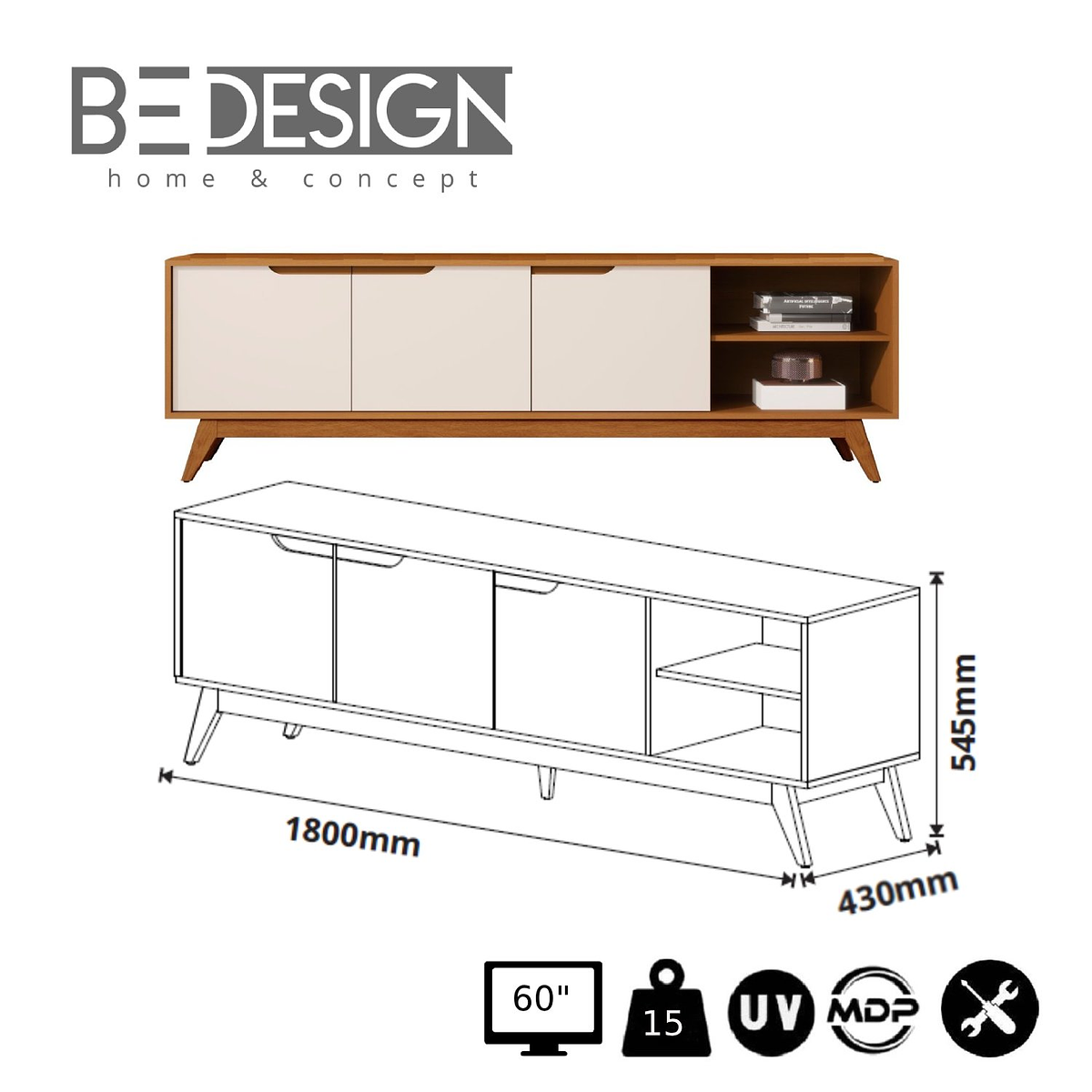 Rack Tv Tucumán 3 Puertas Caramelo Perla
