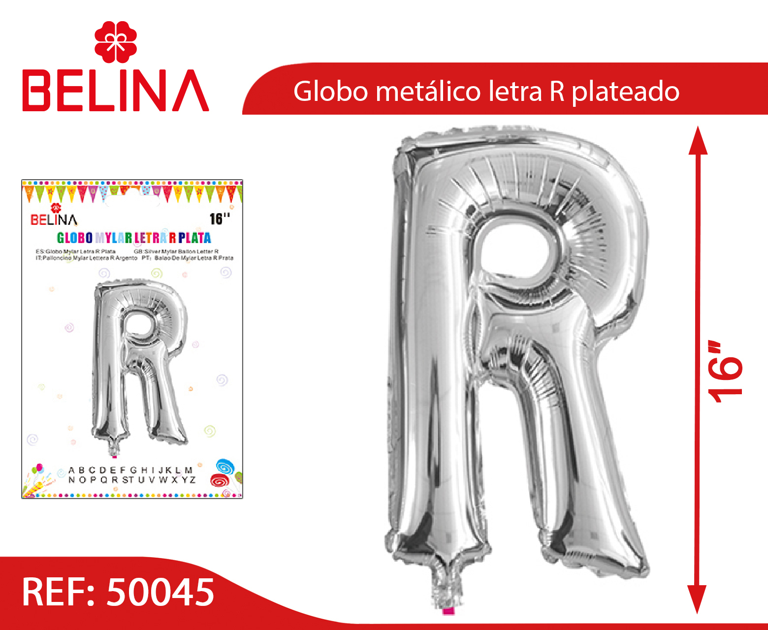 Globo Letra R Plata 16 Pulgadas - Belina Cotillón