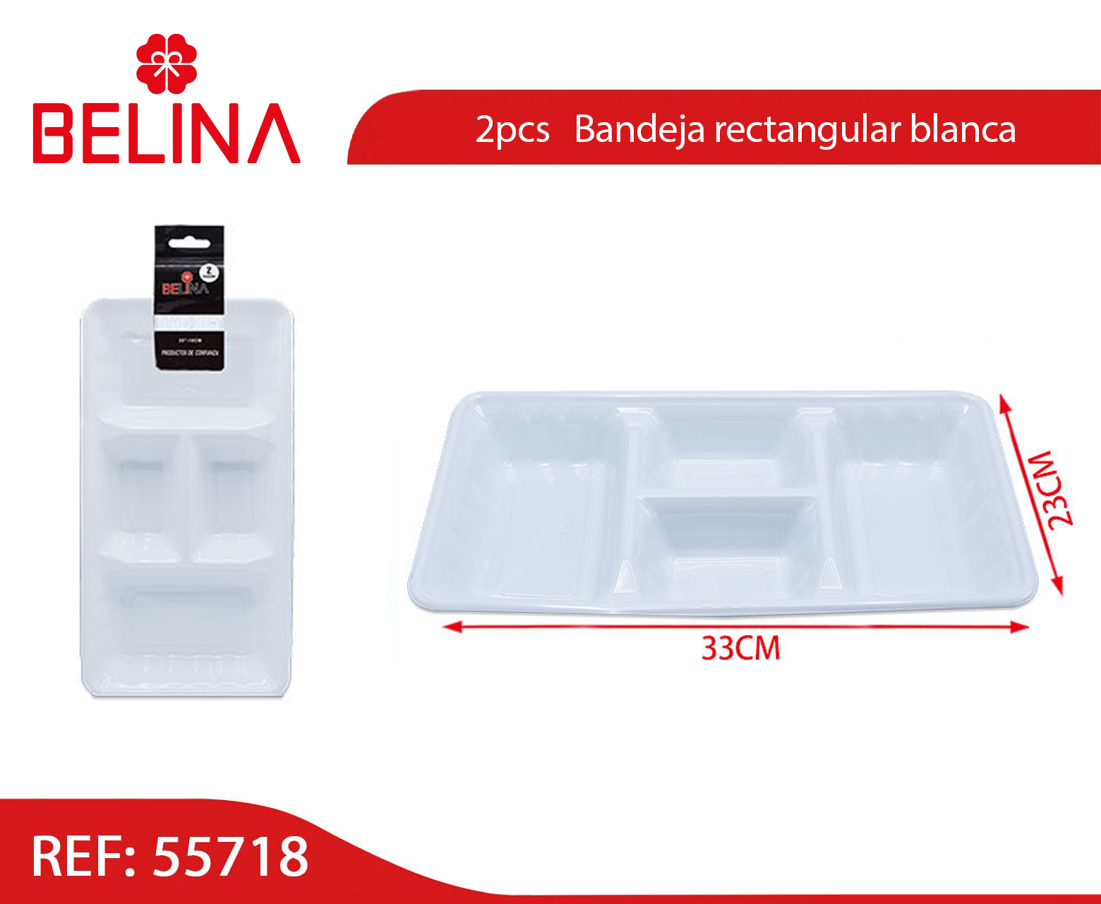 Bandeja Rectangular Blanca 2pcs 35 18cm - Belina Cotillón