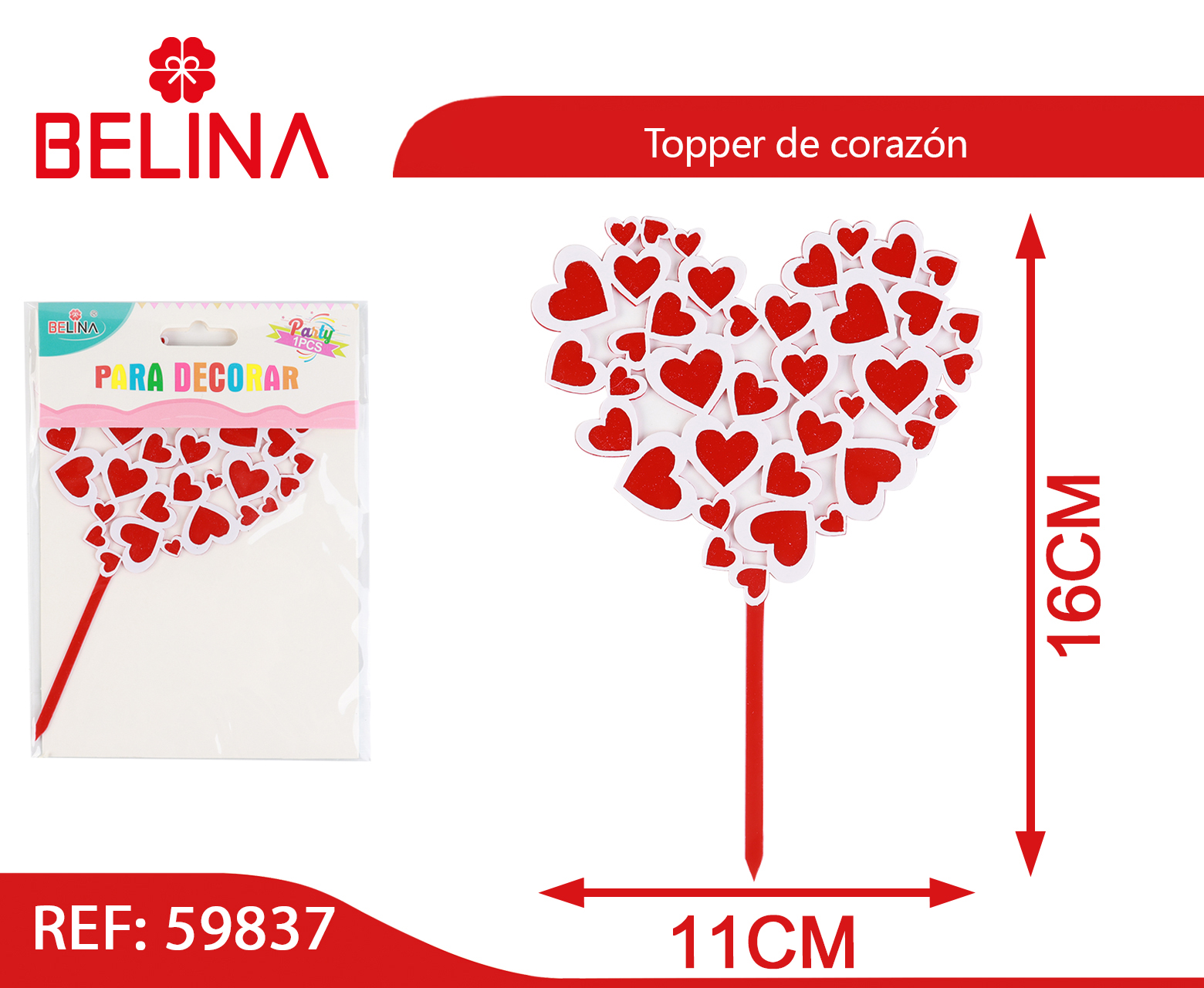 Topper De Corazón 11x16cm – Belina Cotillón