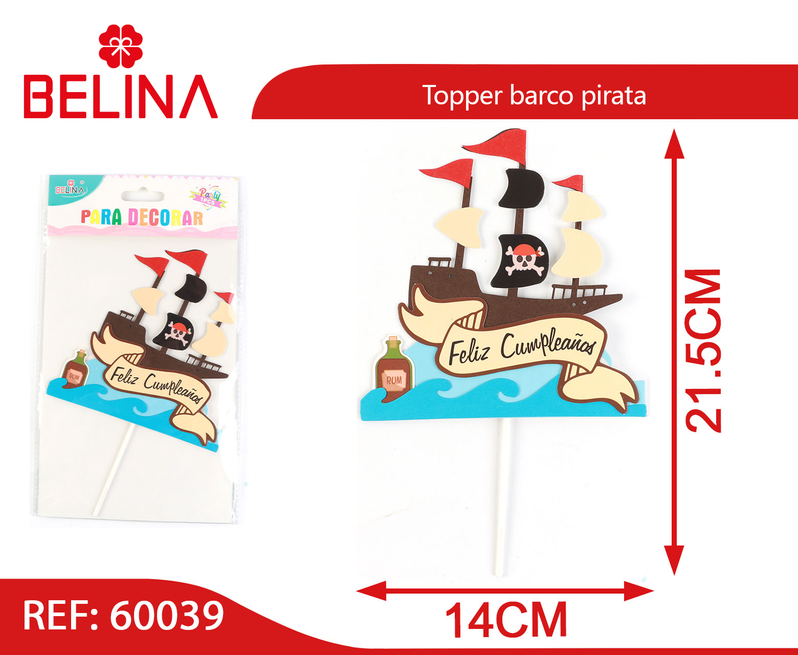 Topper de barco pirata feliz cumpleaños – Belina Cotillón