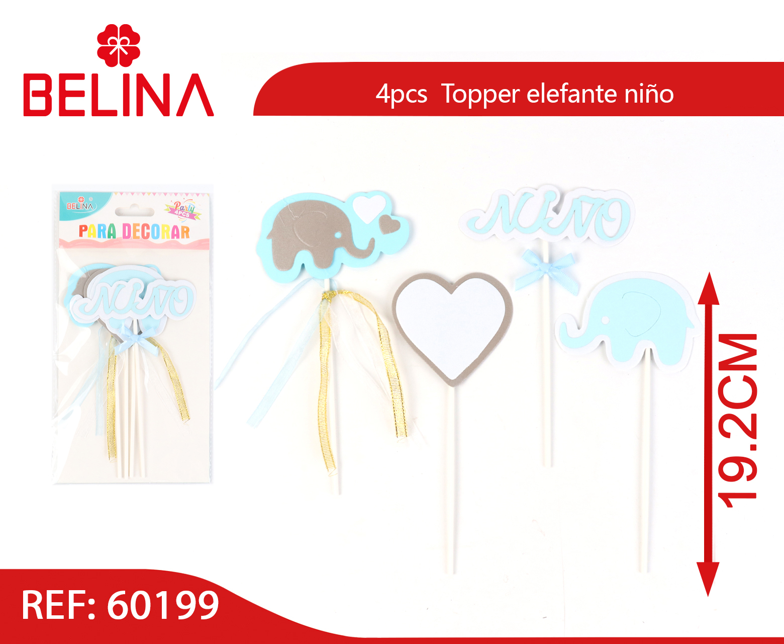 Juego de toppers elefante azul - Belina Cotillón