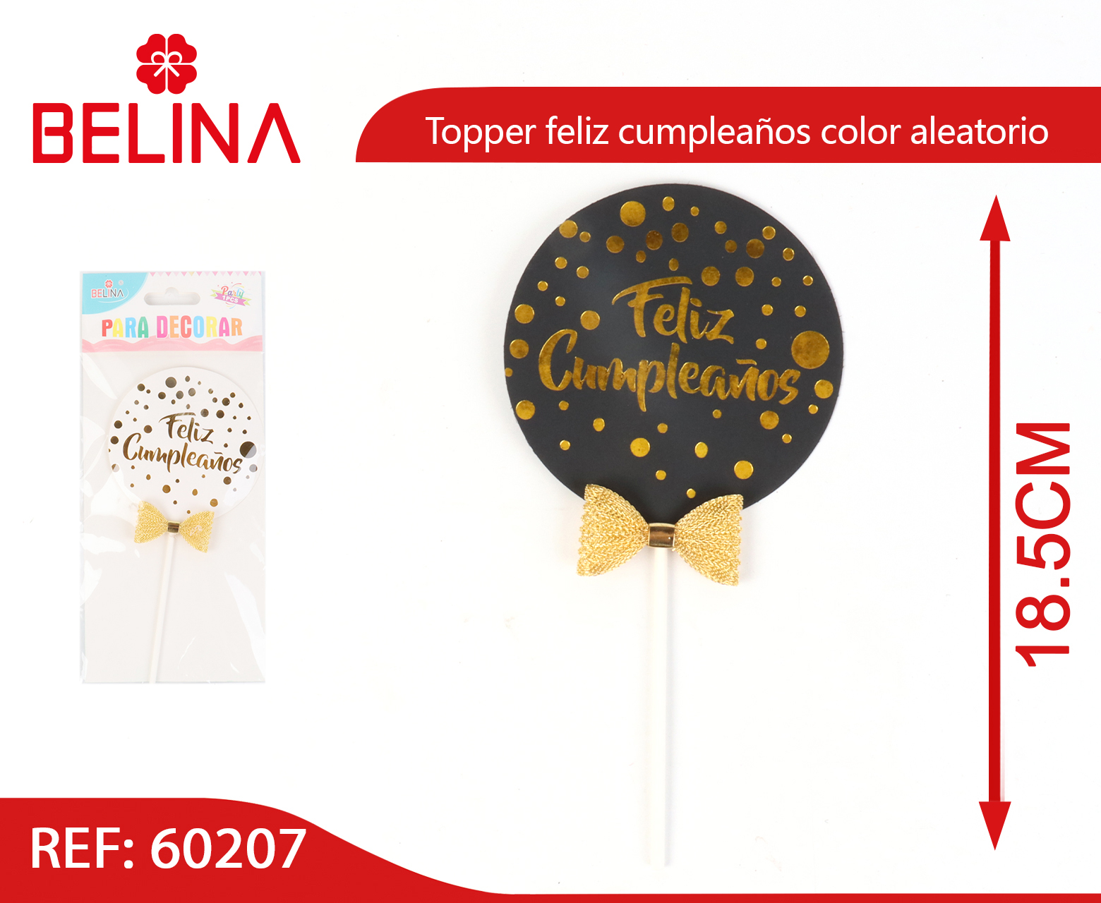 Topper redondo en blanco y negro - Belina Cotillón