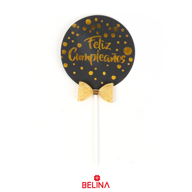 Topper redondo en blanco y negro - Belina Cotillón