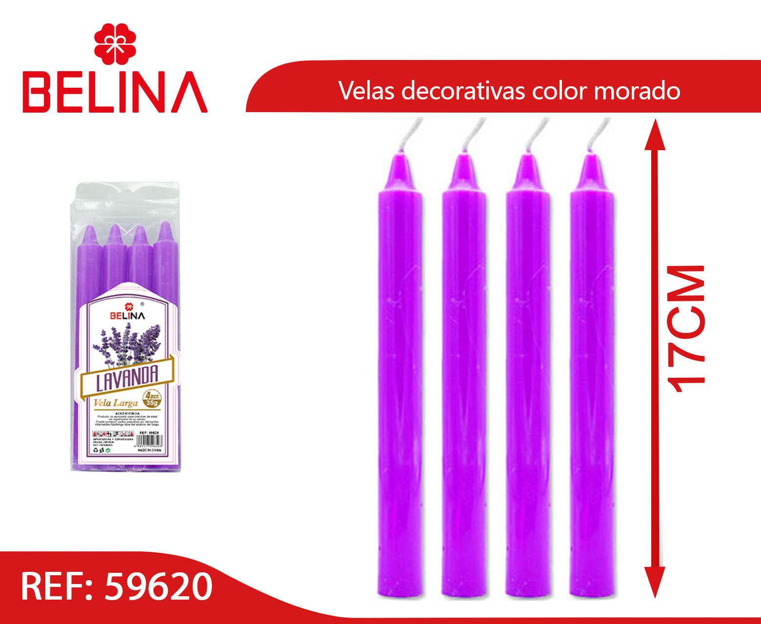 Velas decorativas color morado - Belina Cotillón