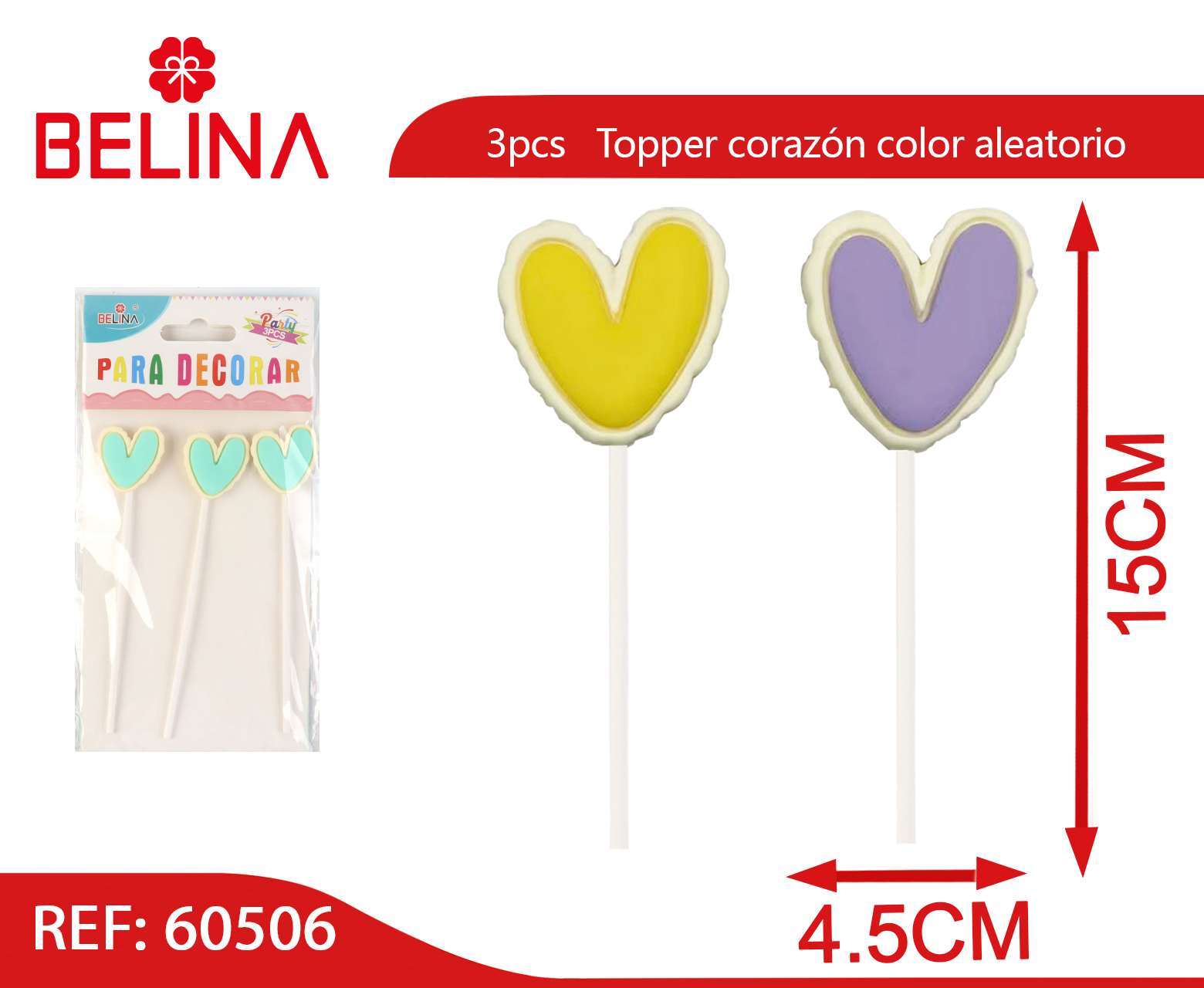 Topper corazon 2pcs - Belina Cotillón