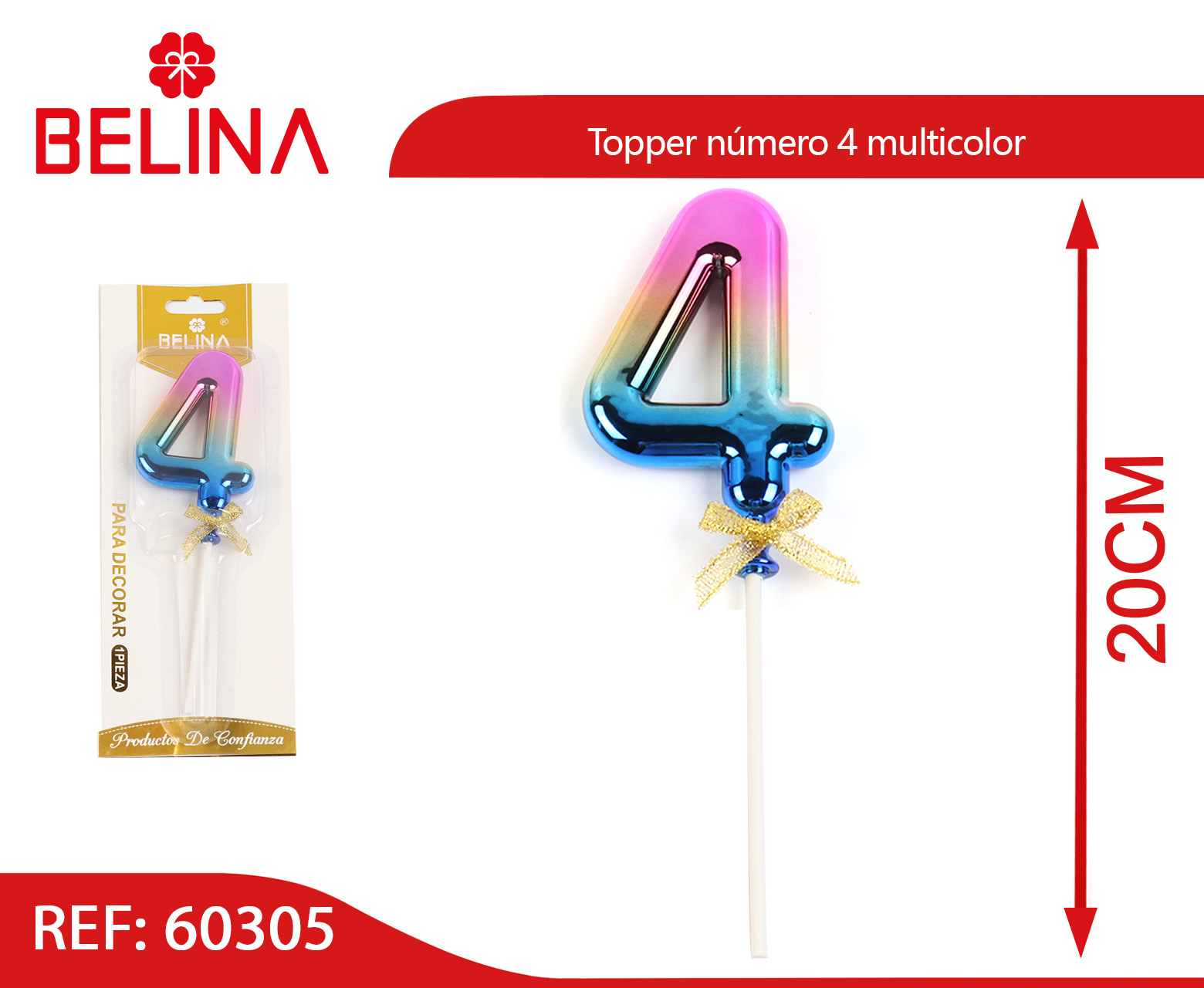 Topper número 4 multicolor – Belina Cotillón