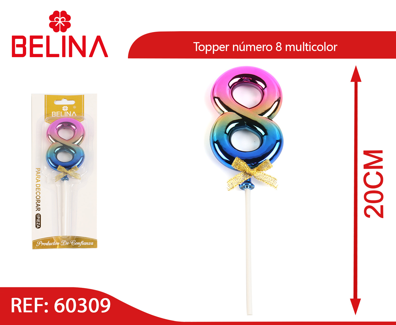Topper número 8 multicolor – Belina Cotillón