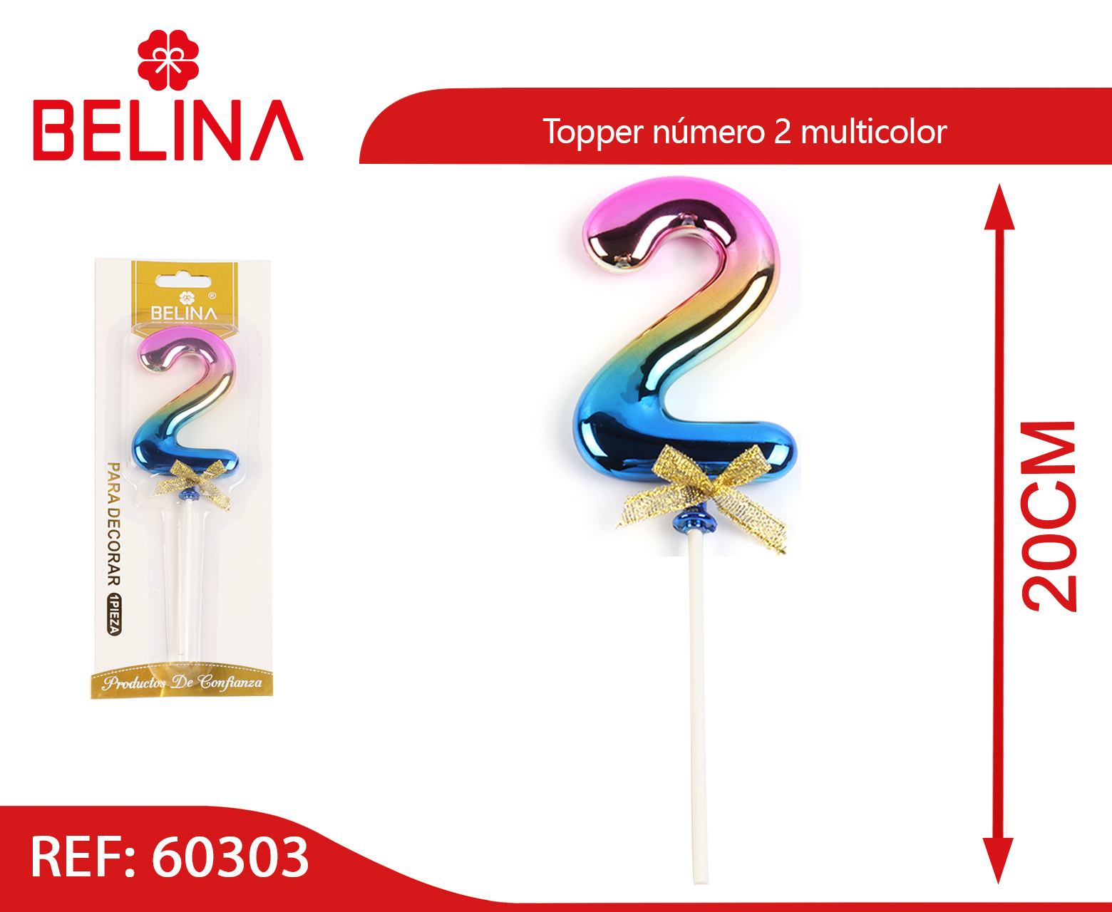 Topper número 2 multicolor – Belina Cotillón