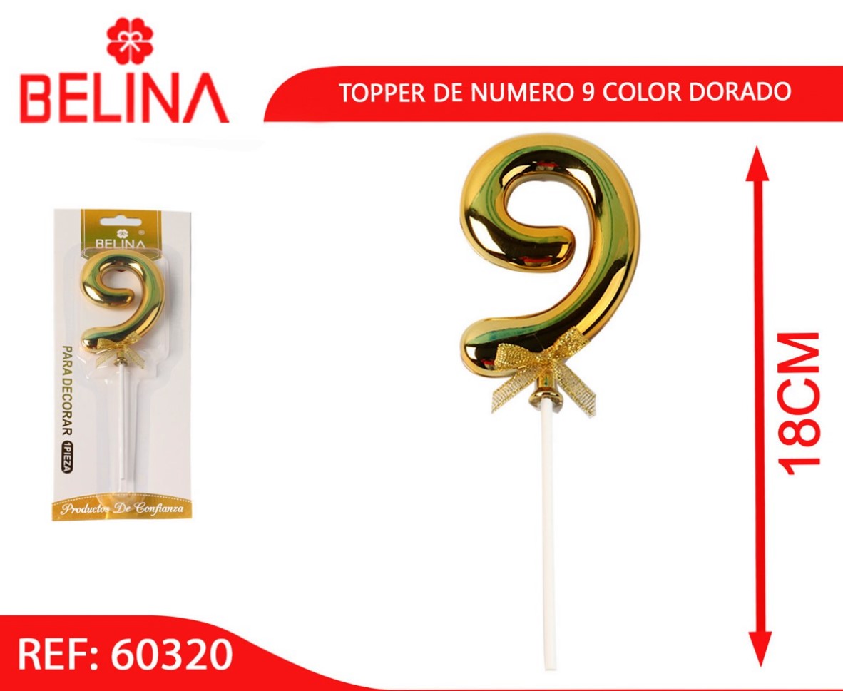 Topper numero 9 dorado - Belina Cotillon