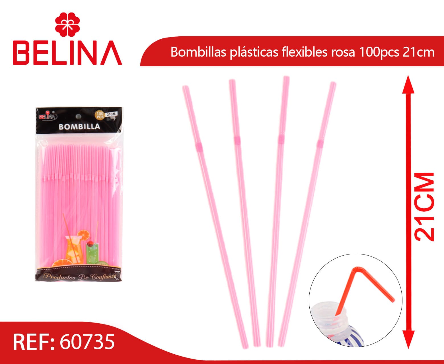 Bombillas plásticas rosa - Belina Cotillón