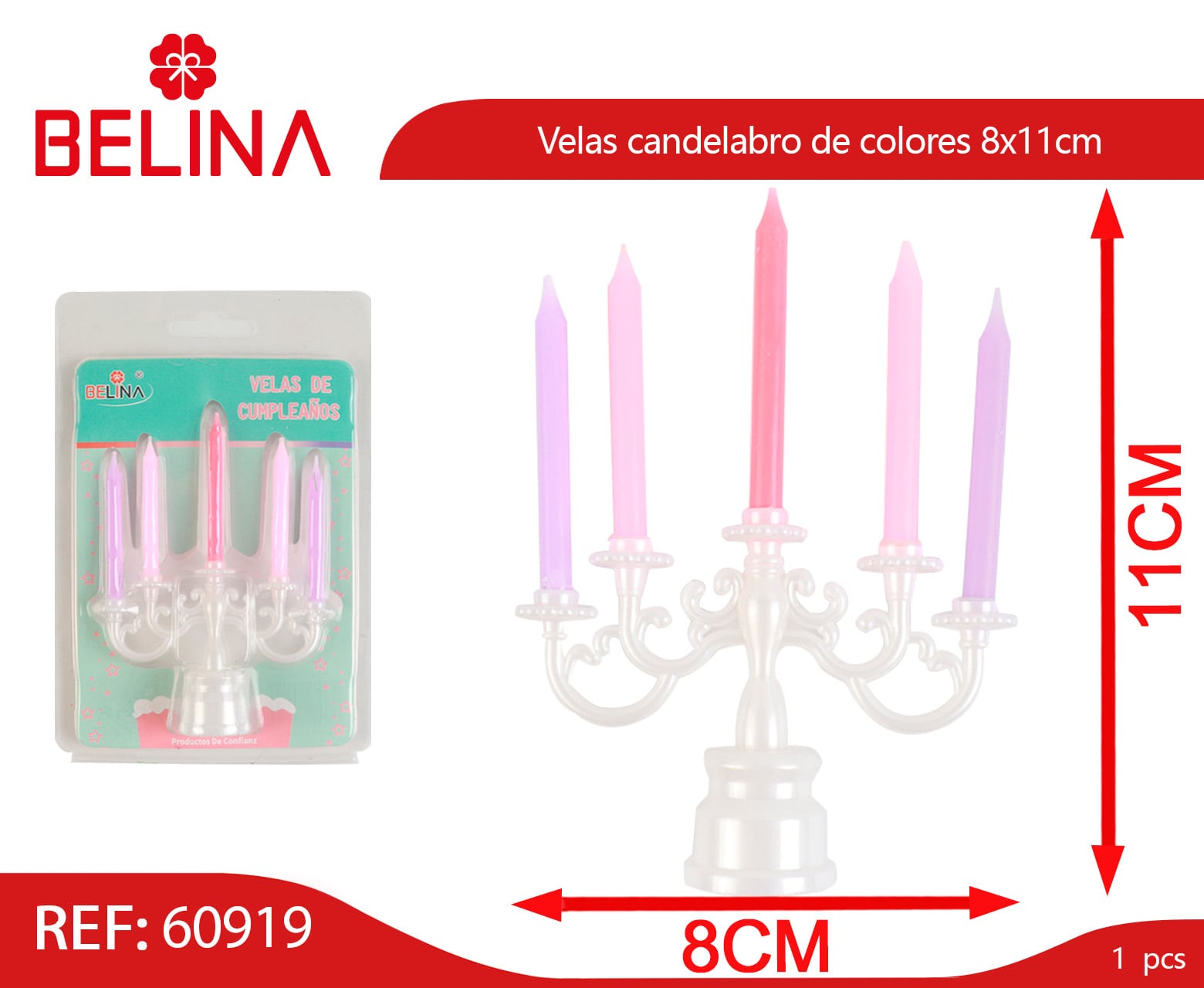 Velas candelabro de colores - Belina Cotillón