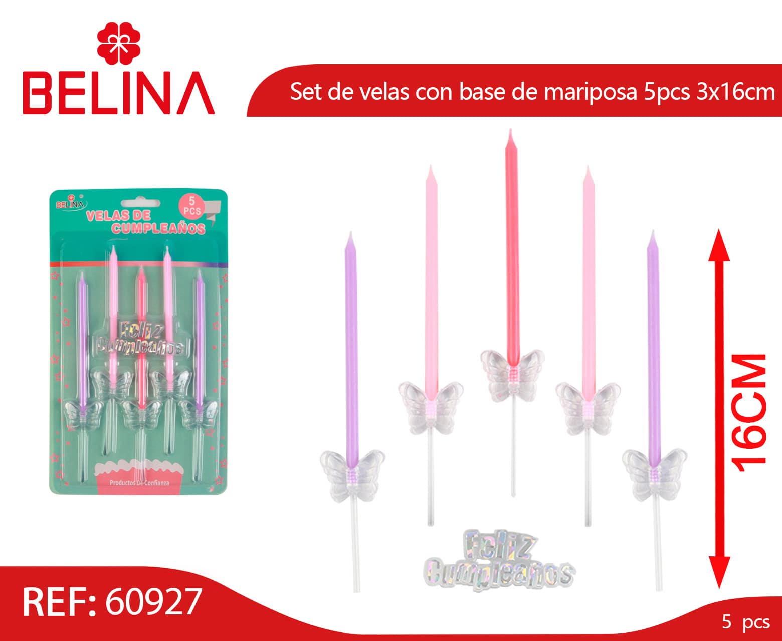 Set de velas con base de mariposa - Belina Cotillón
