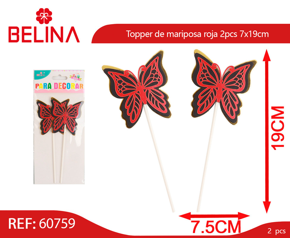 Topper de mariposa roja - Belina Cotillón