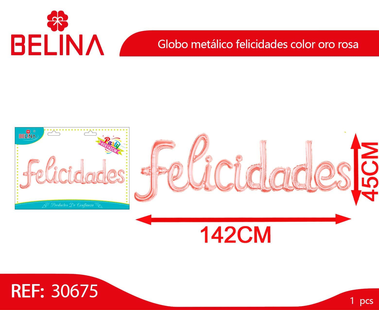 Set de globos felicidades color oro rosa - Belina Cotillon