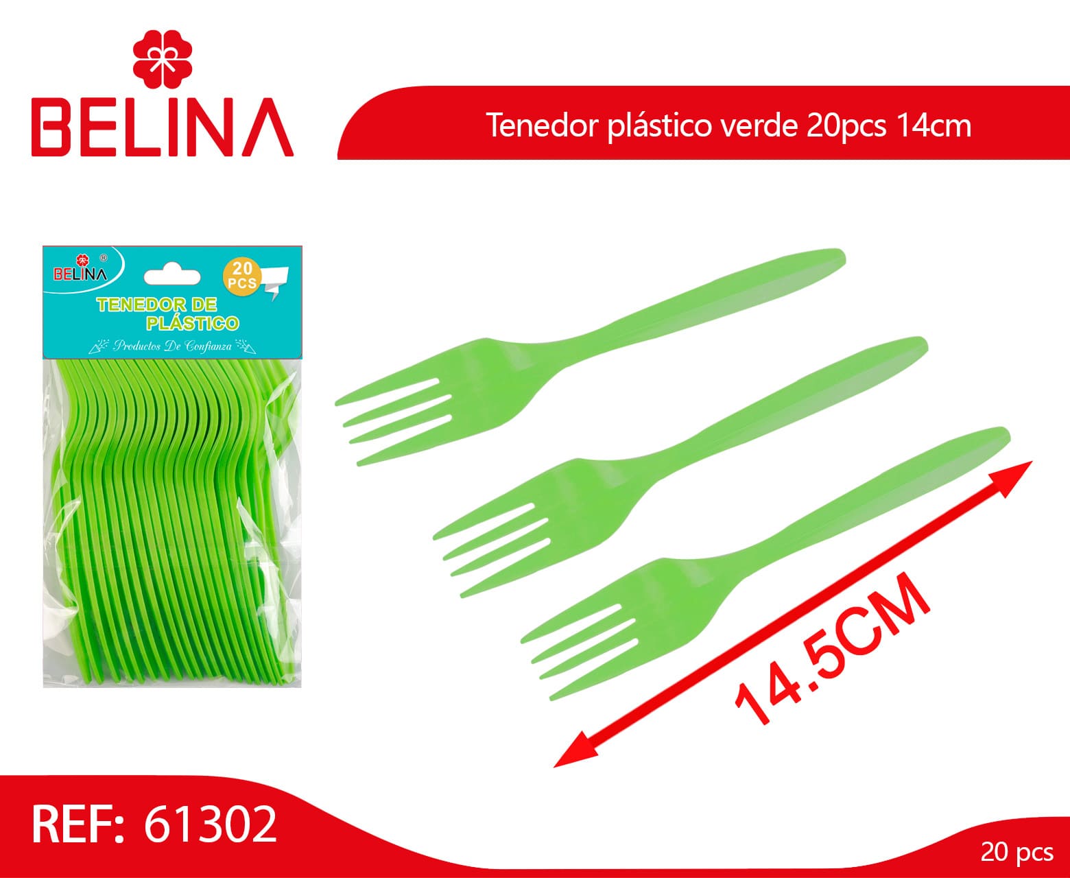 Tenedor plástico verde 20pcs - Belina Cotillon