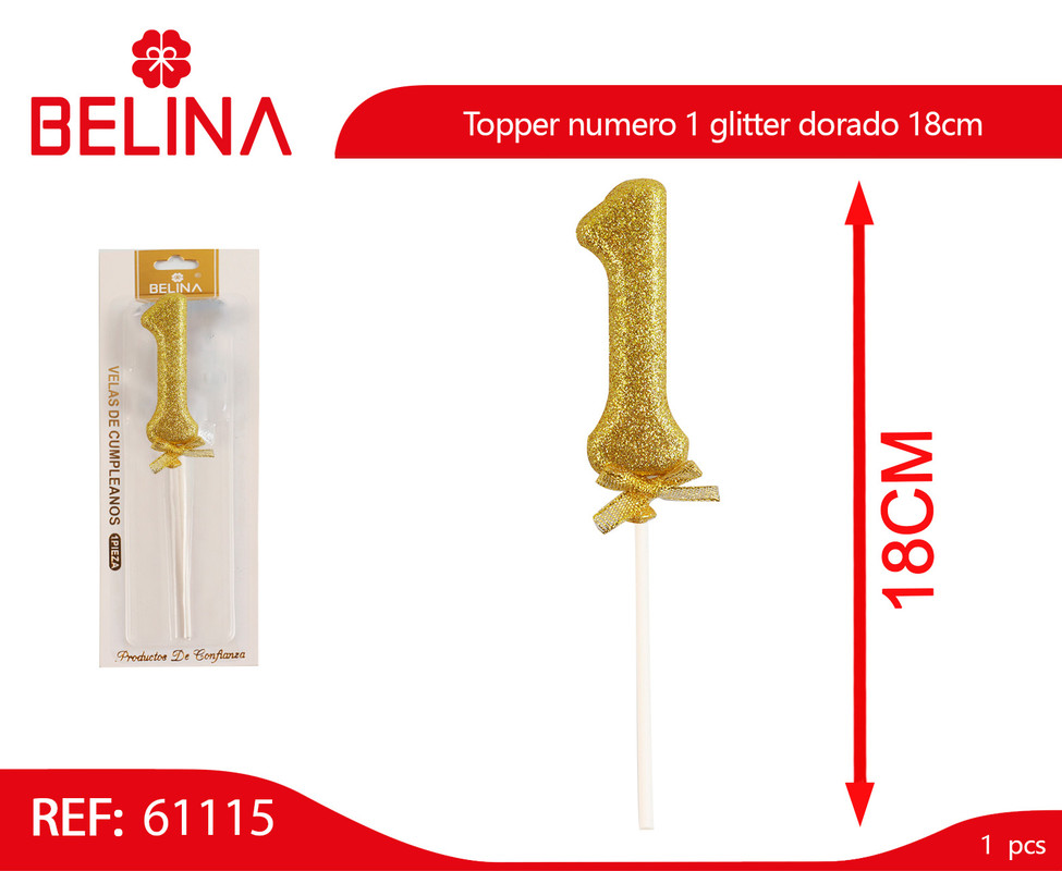 Topper numero 1 glitter dorado - Belina Cotillón