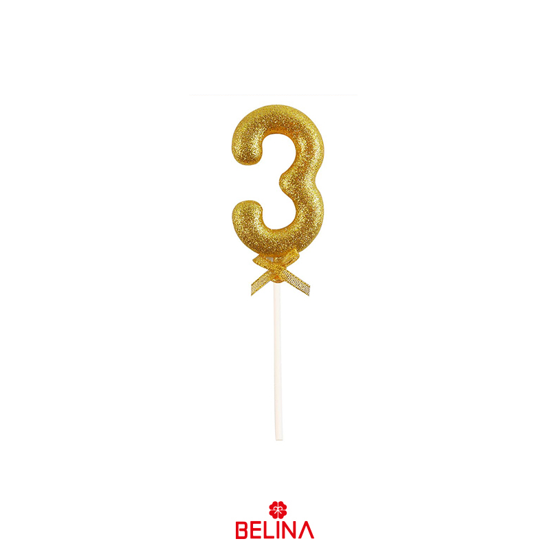 Topper numero 4 glitter dorado - Belina Cotillón