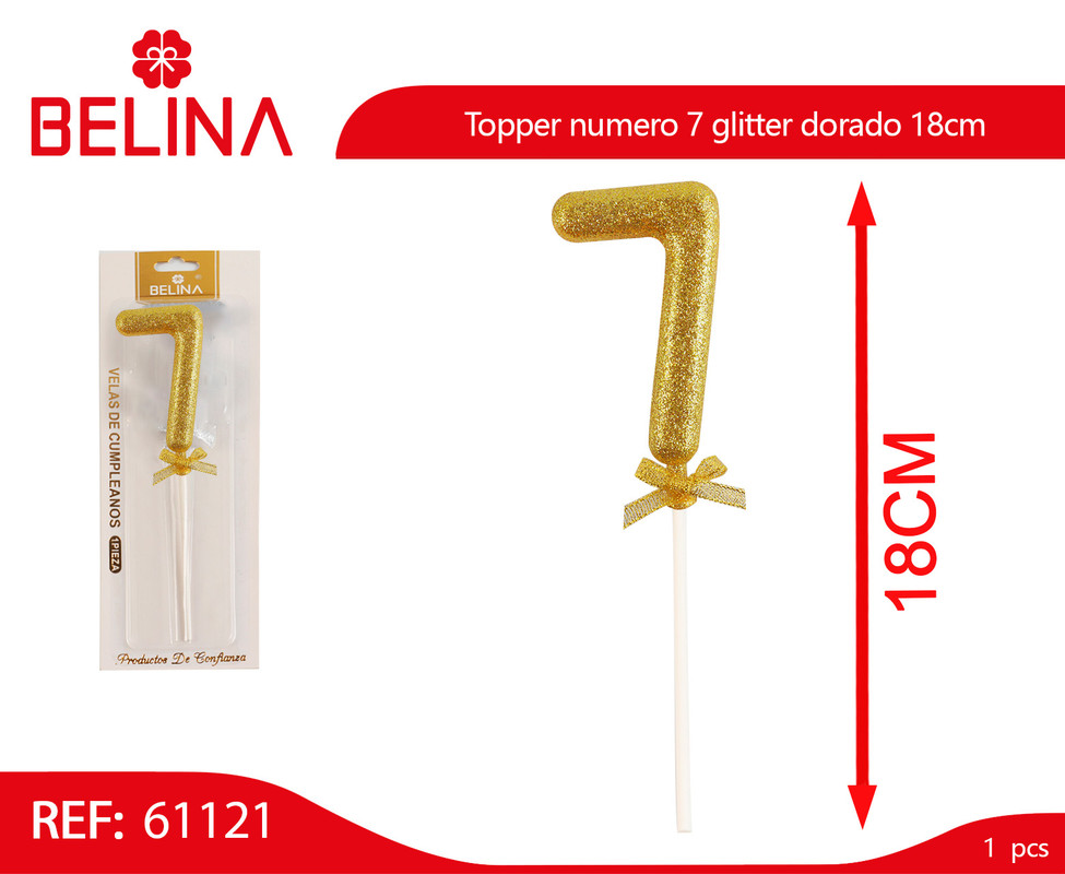 Topper numero 8 glitter dorado - Belina Cotillón