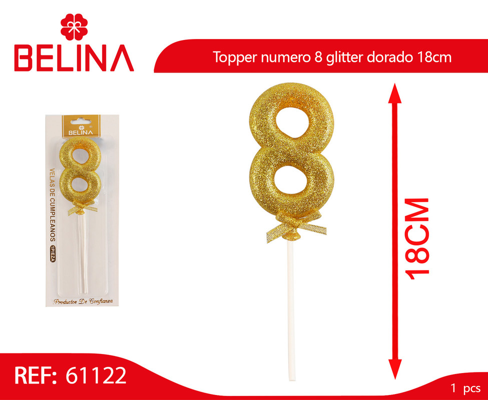 Topper numero 9 glitter dorado - Belina Cotillón
