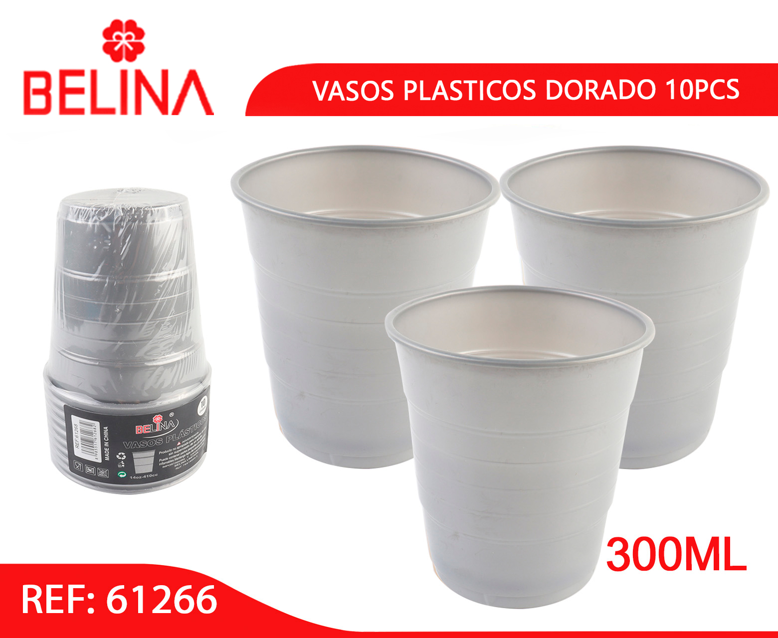 Vasos plásticos plateado 10pcs 300ml - Belina Cotillon