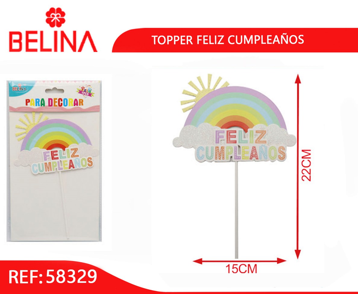 Topper Sol Y Arco Iris Feliz Cumpleaños - Belina Cotillón