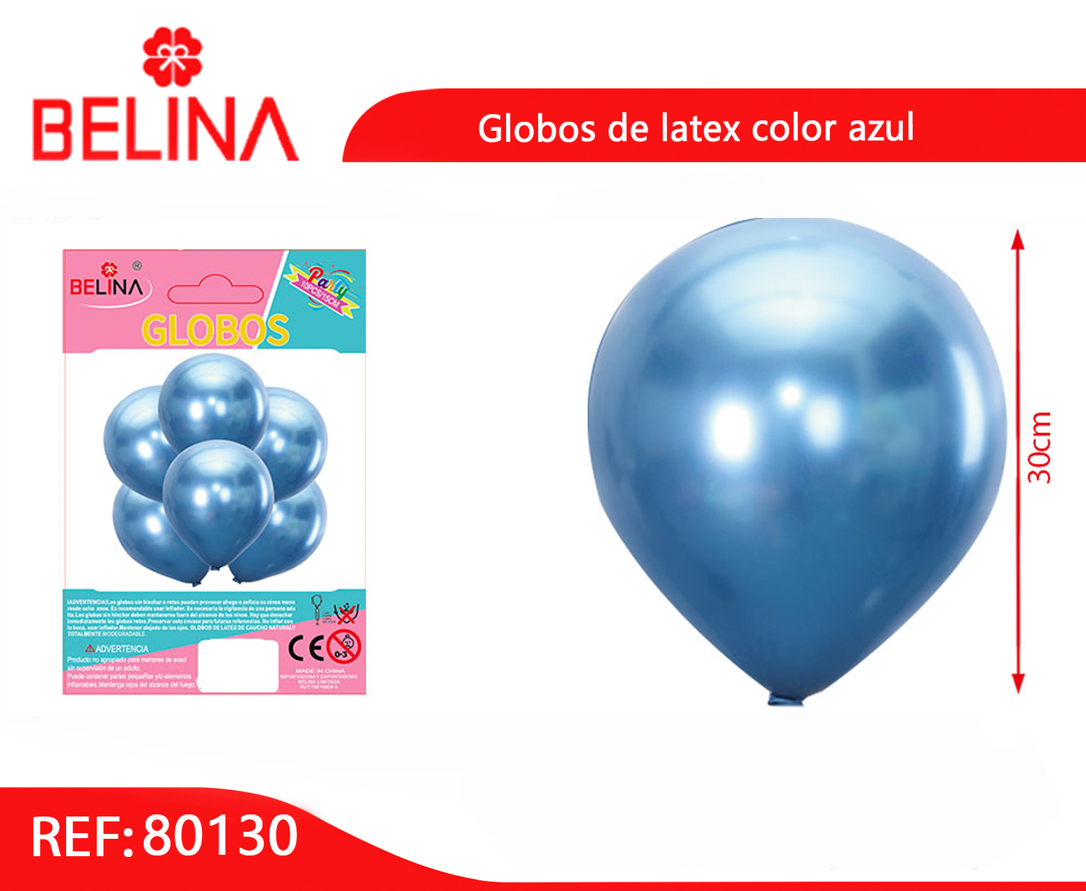 Globo De Latex Cromado Azul 30cm - Belina Cotillón