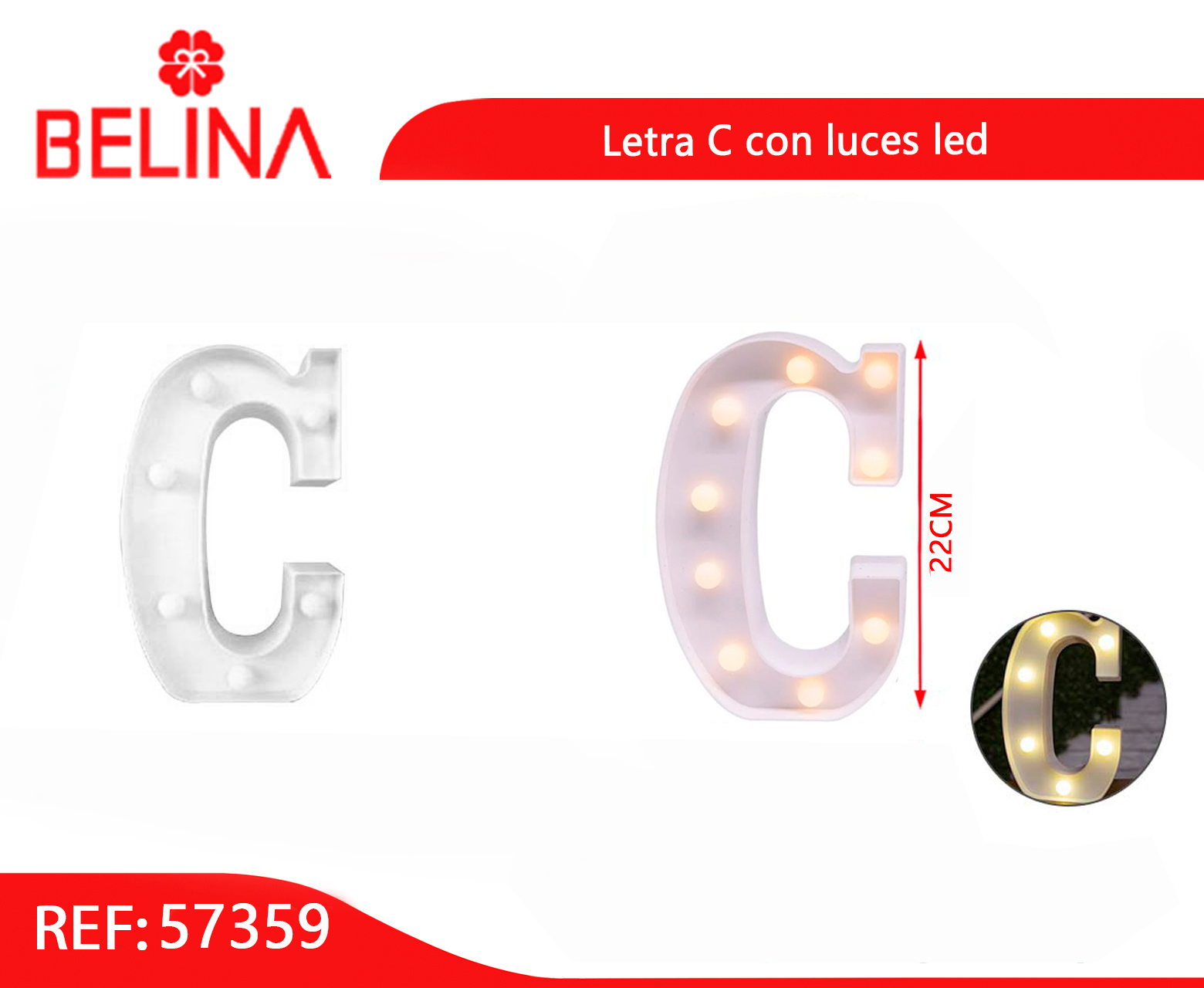 Letra Con Luz Led C- Belina Cotillón