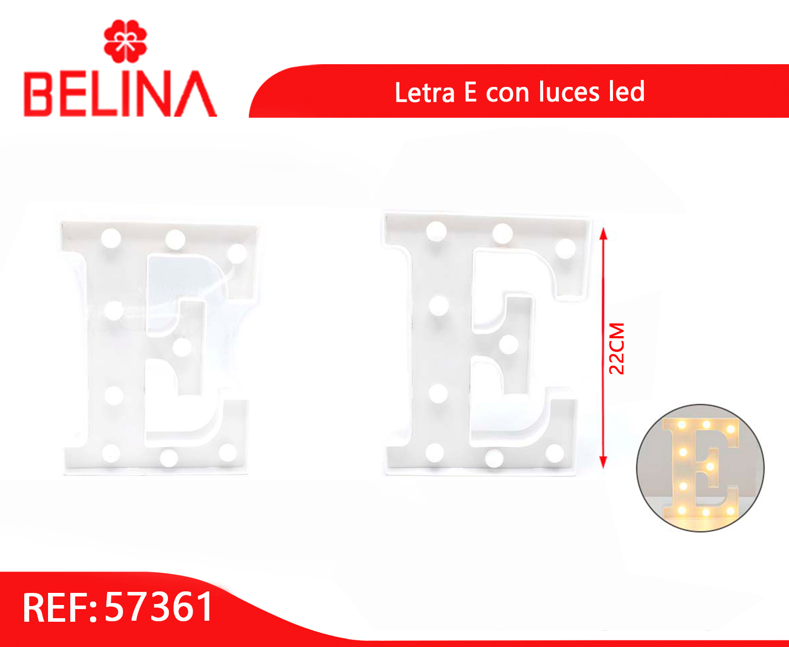 Letra Con Luz Led E- Belina Cotillón