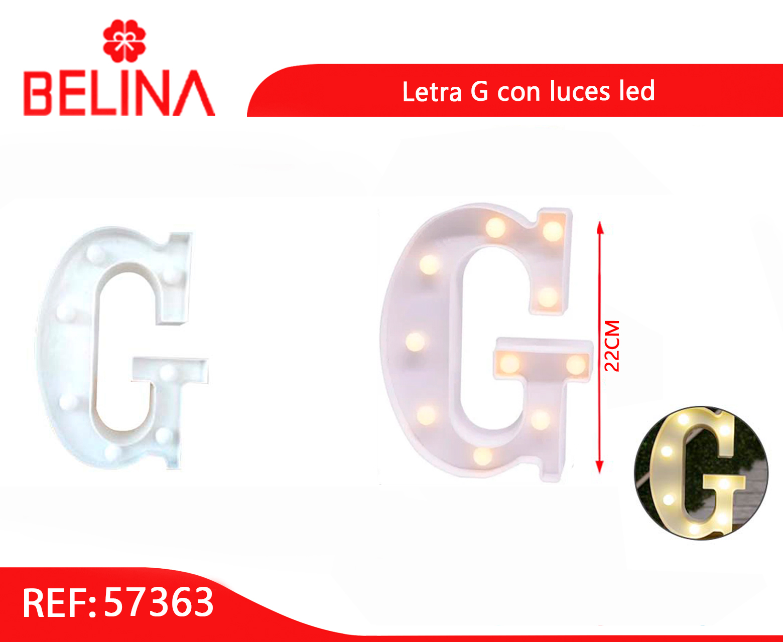 Letra Con Luz Led G- Belina Cotillón