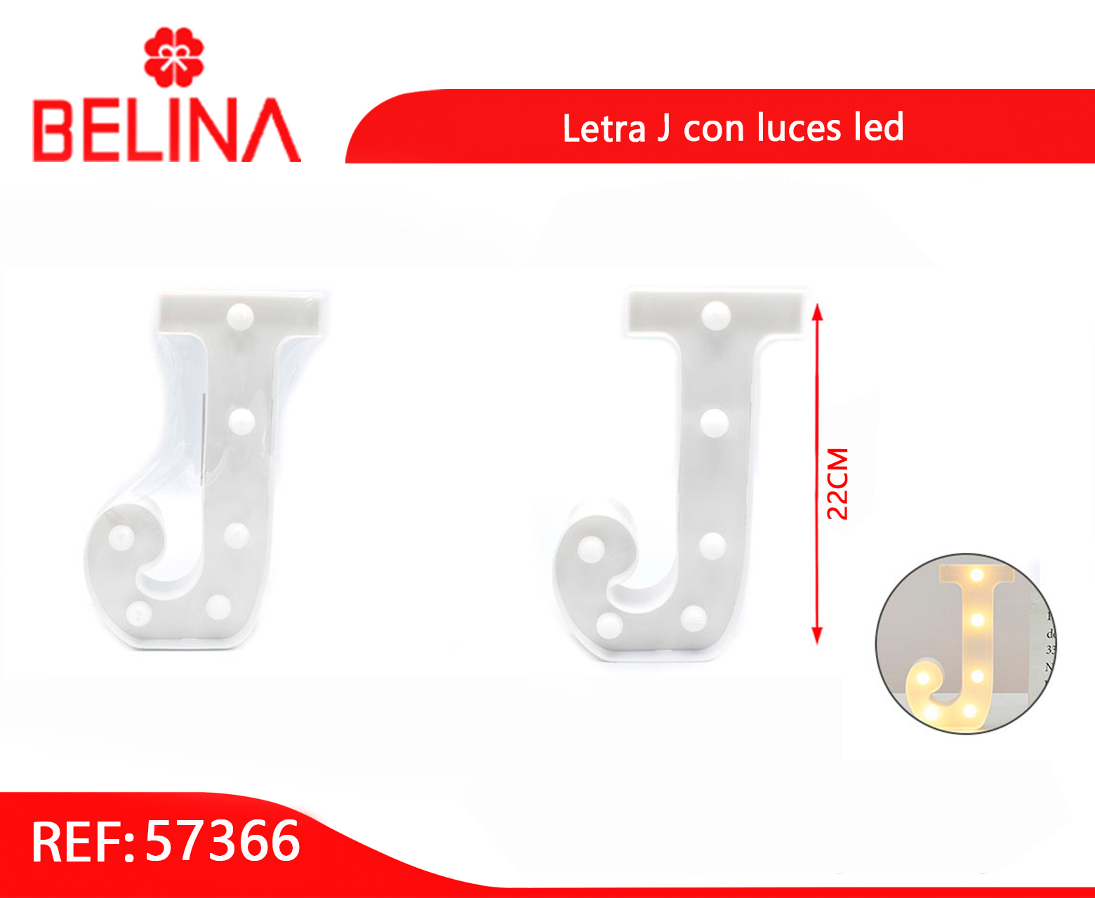 Letra Con Luz Led J- Belina Cotillón