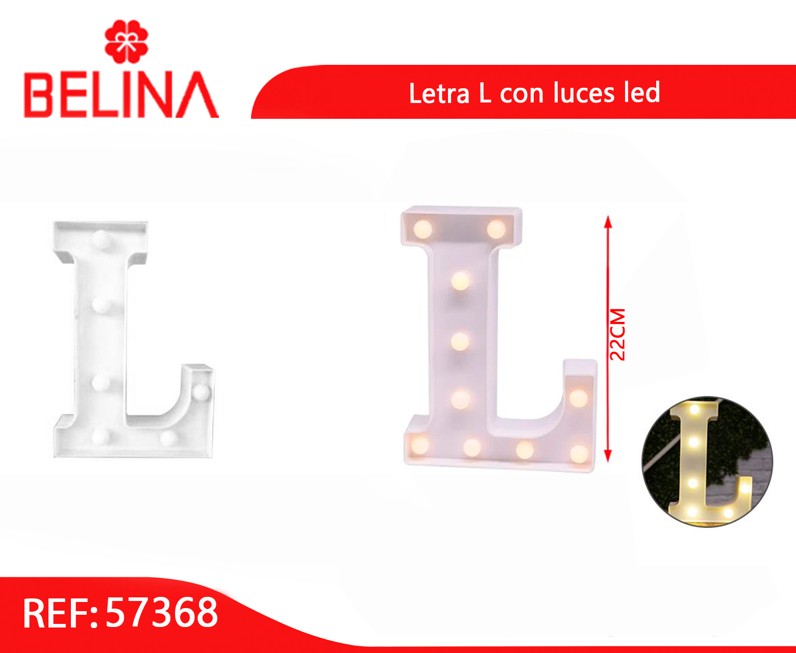 Letra Con Luz Led L- Belina Cotillón