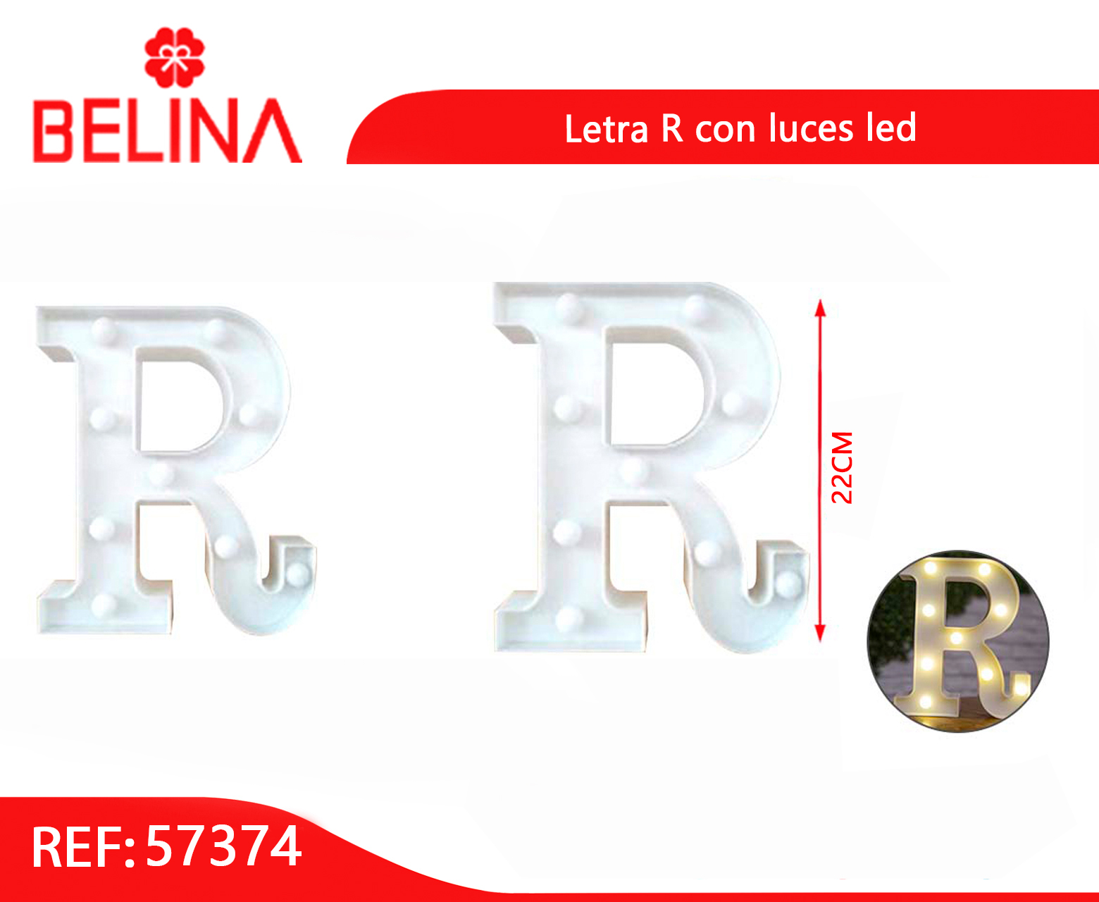 Letra Con Luz Led R- Belina Cotillón
