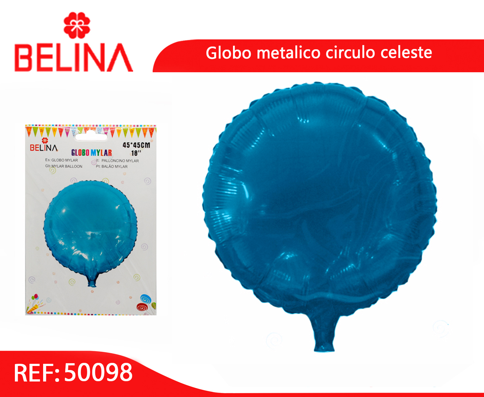 Globo Redondo Azul 18 Pulgadas - Belina Cotillón