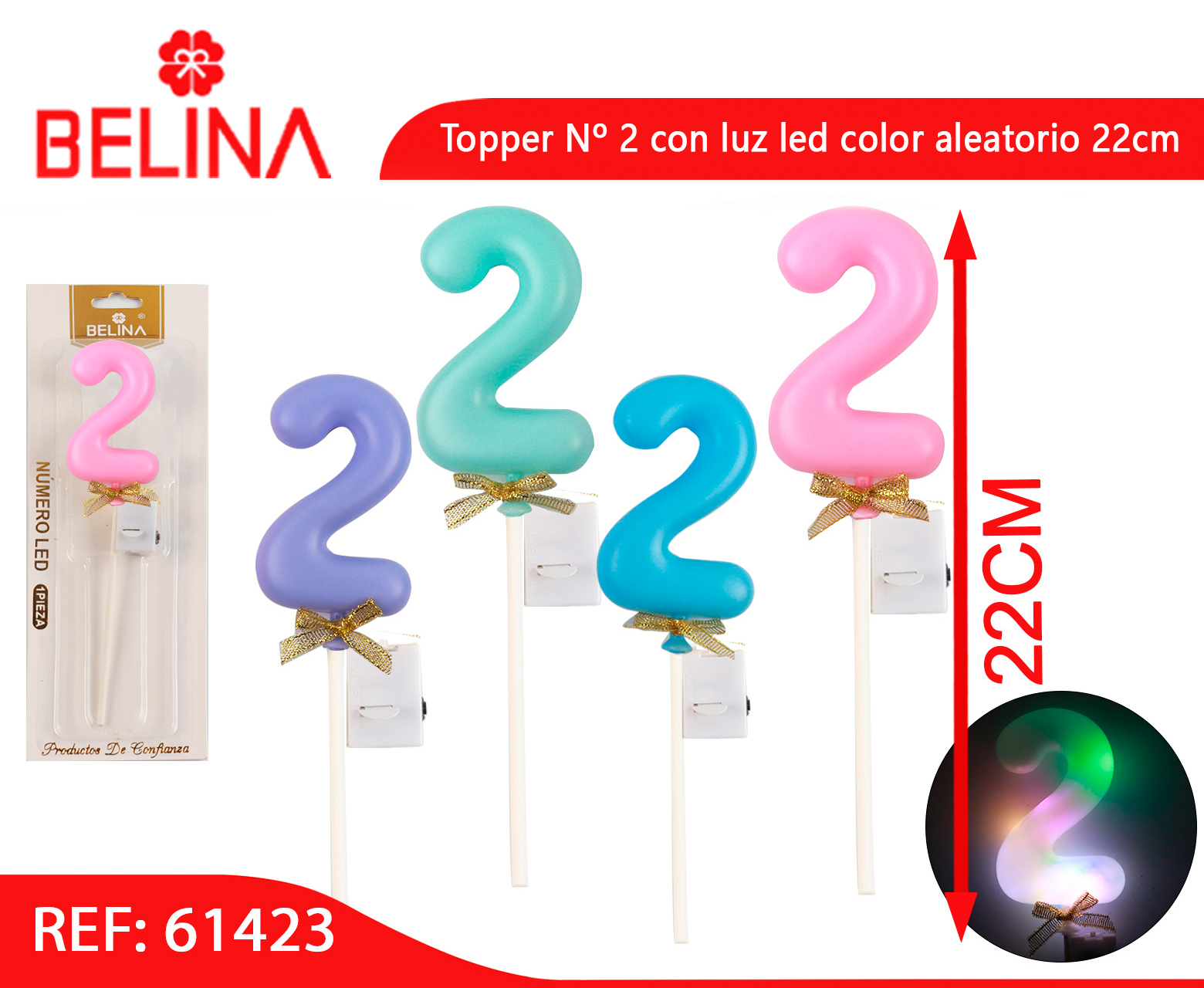 Topper Nº 2 con luz led – Belina Cotillon