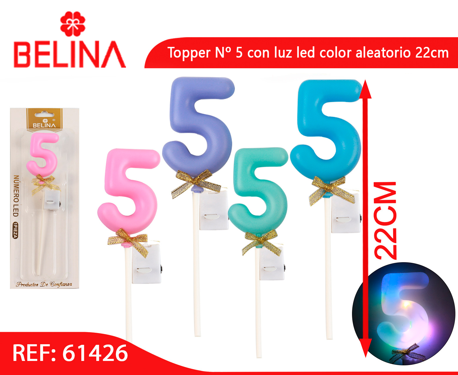 Topper Nº 5 con luz led – Belina Cotillon