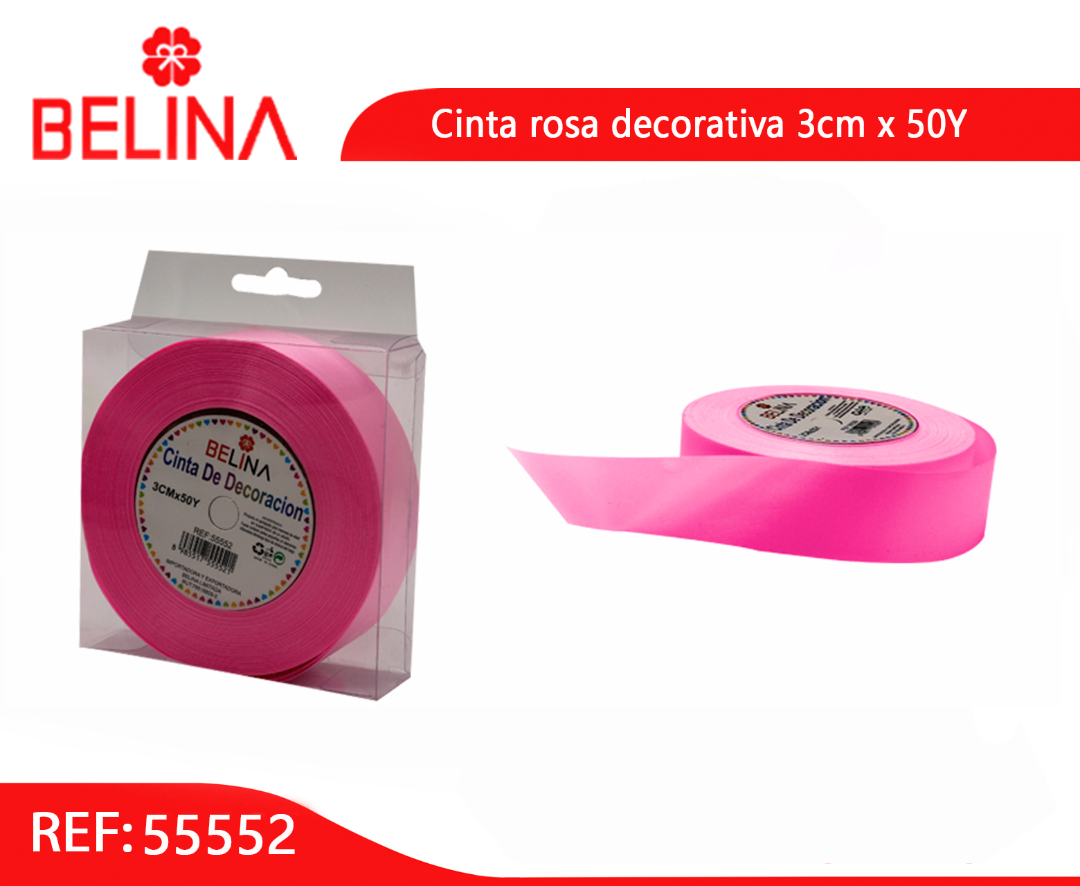 Cinta De Regalo Rosa Rollo 3cmx50y - Belina Cotillón