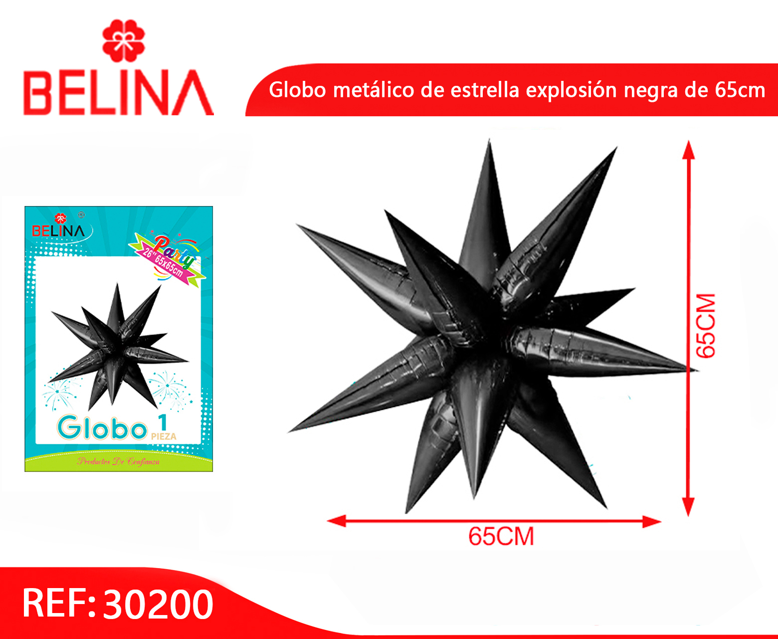 Globo metálico de estrella explosión roja - Belina Cotillon