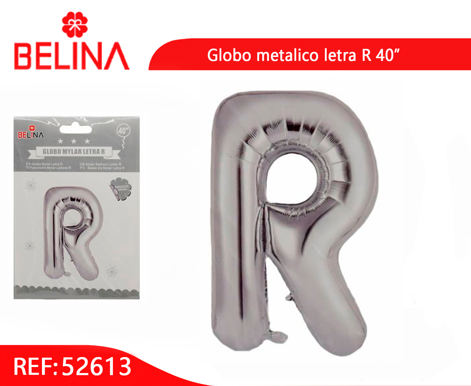 Globo Letra R Plata 40 Pulgadas - Belina Cotillón