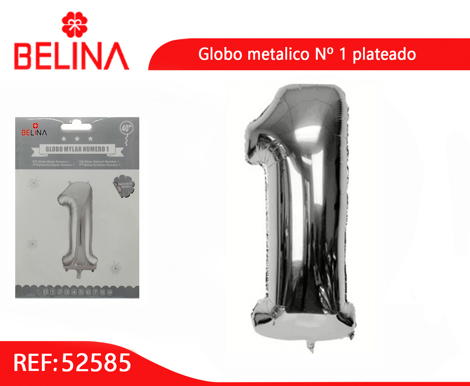 Globo Número 1 Plata 40 Pulgadas - Belina Cotillón