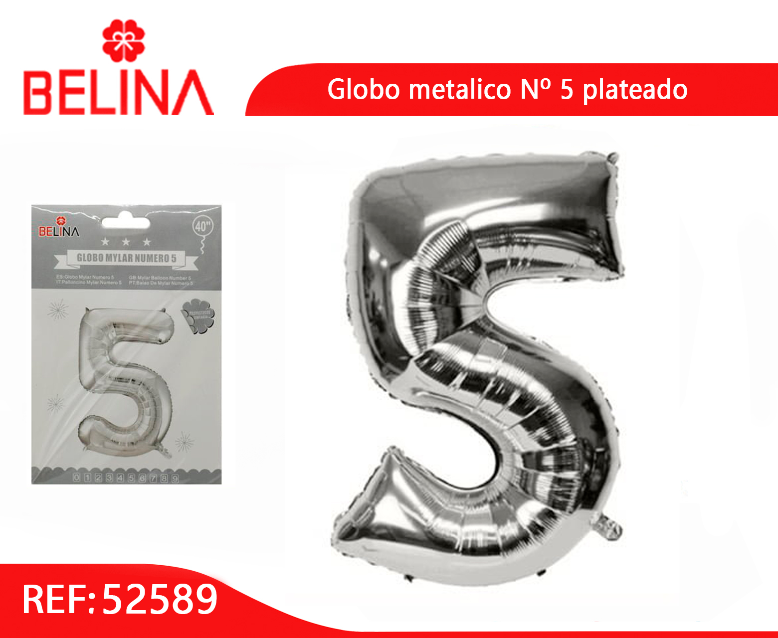 Globo Número 5 Plata 40 Pulgadas - Belina Cotillón
