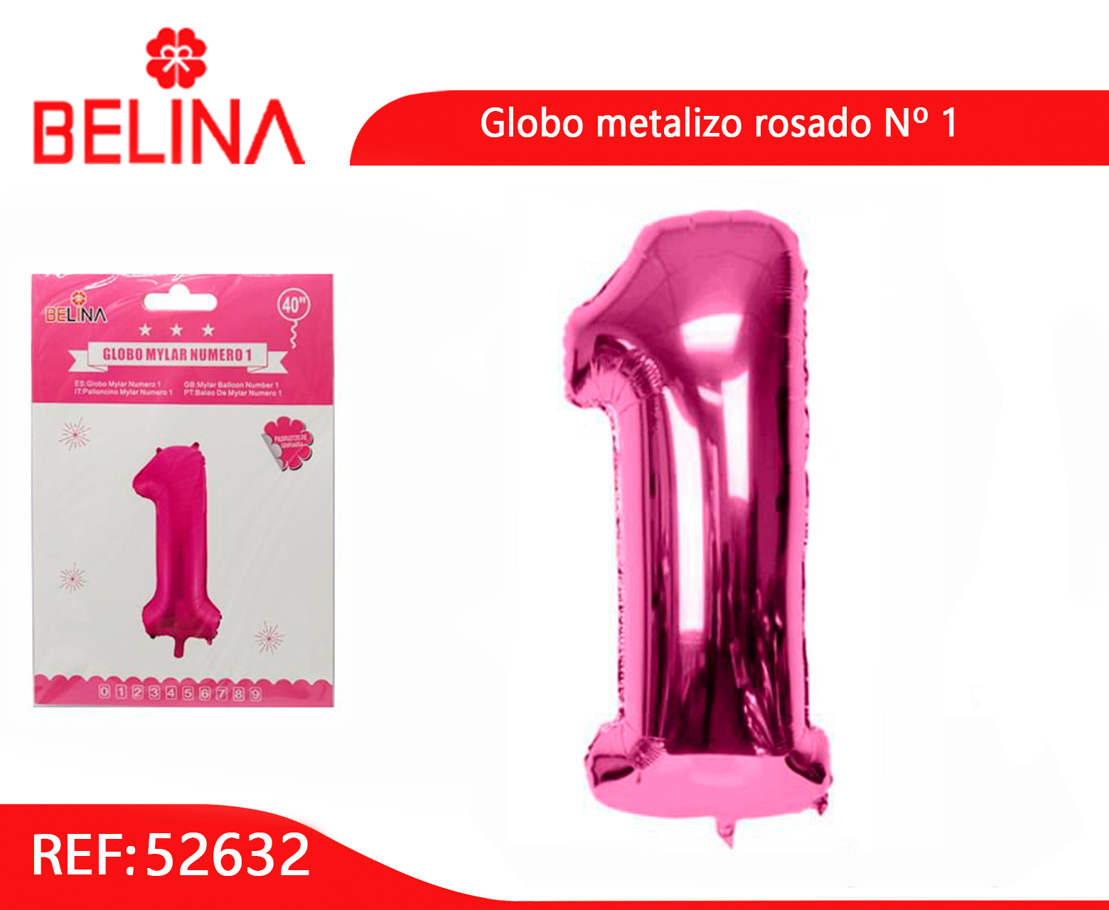 Globo Número 1 Rosa 40 Pulgadas - Belina Cotillón