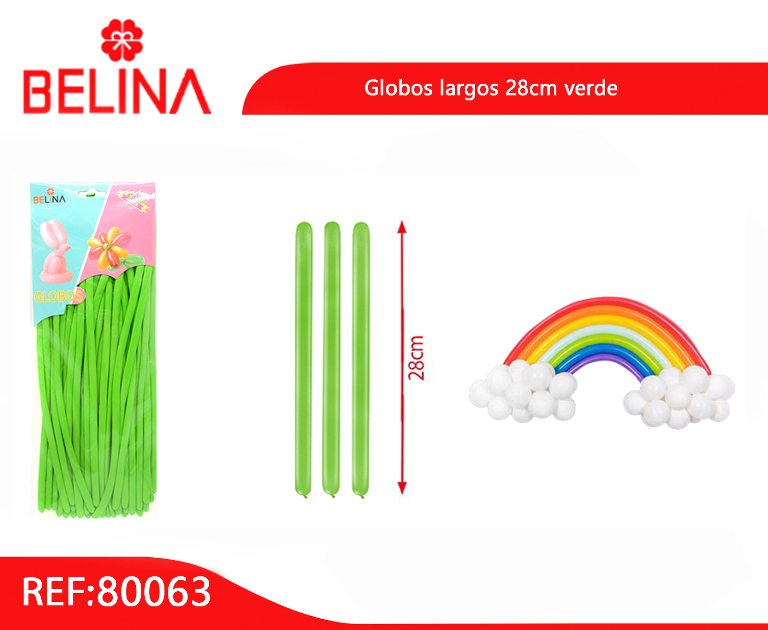 Globos Largos 40pcs 28cm Verde - Belina Cotillón