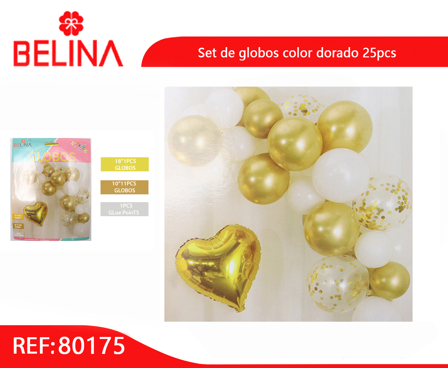 Set De Globos Color Oro - Belina Cotillón