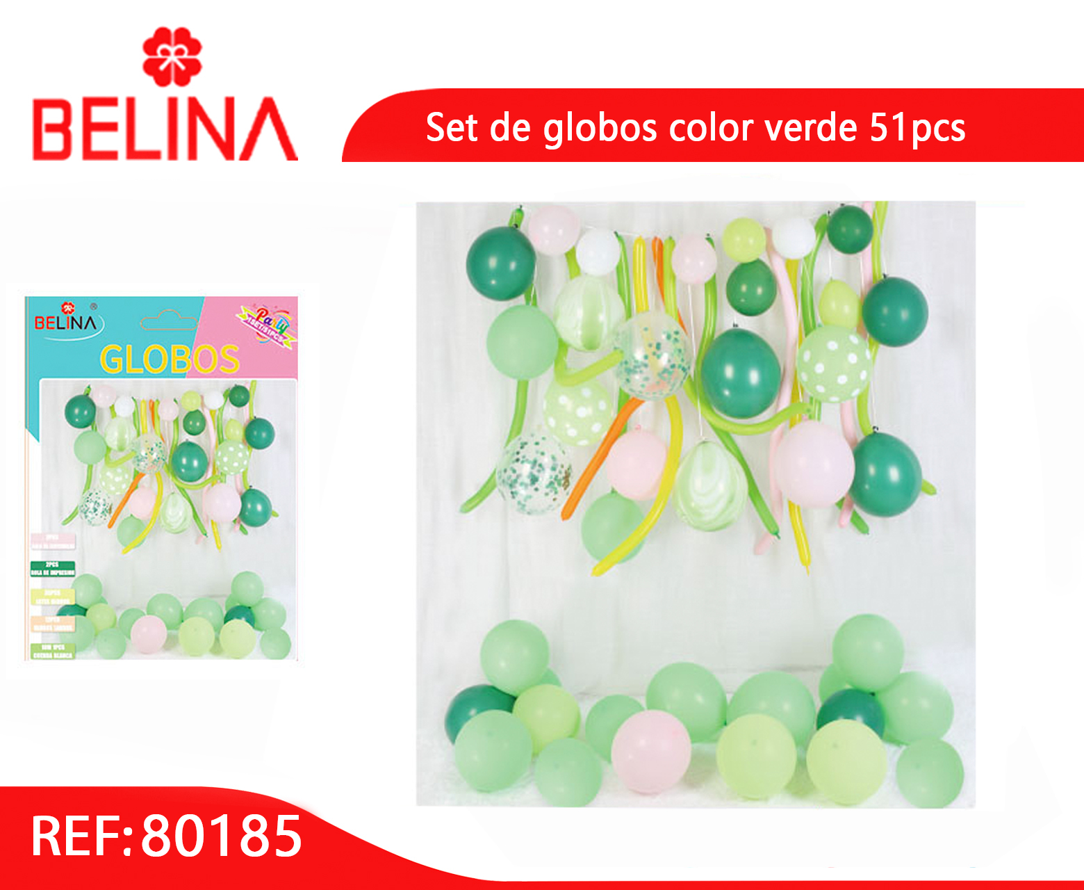 Set De Globos Color Verde - Belina Cotillón