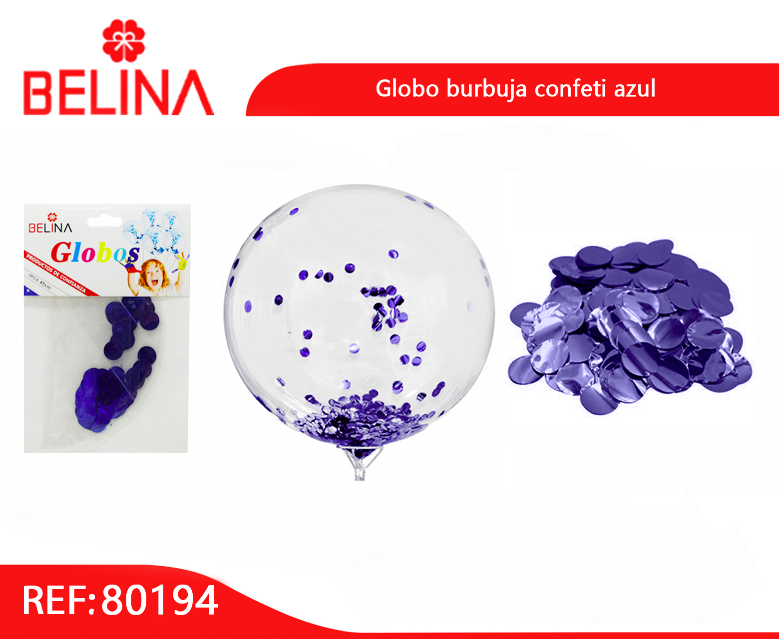 Globo Burbuja Confeti Color Azul - Belina Cotillón