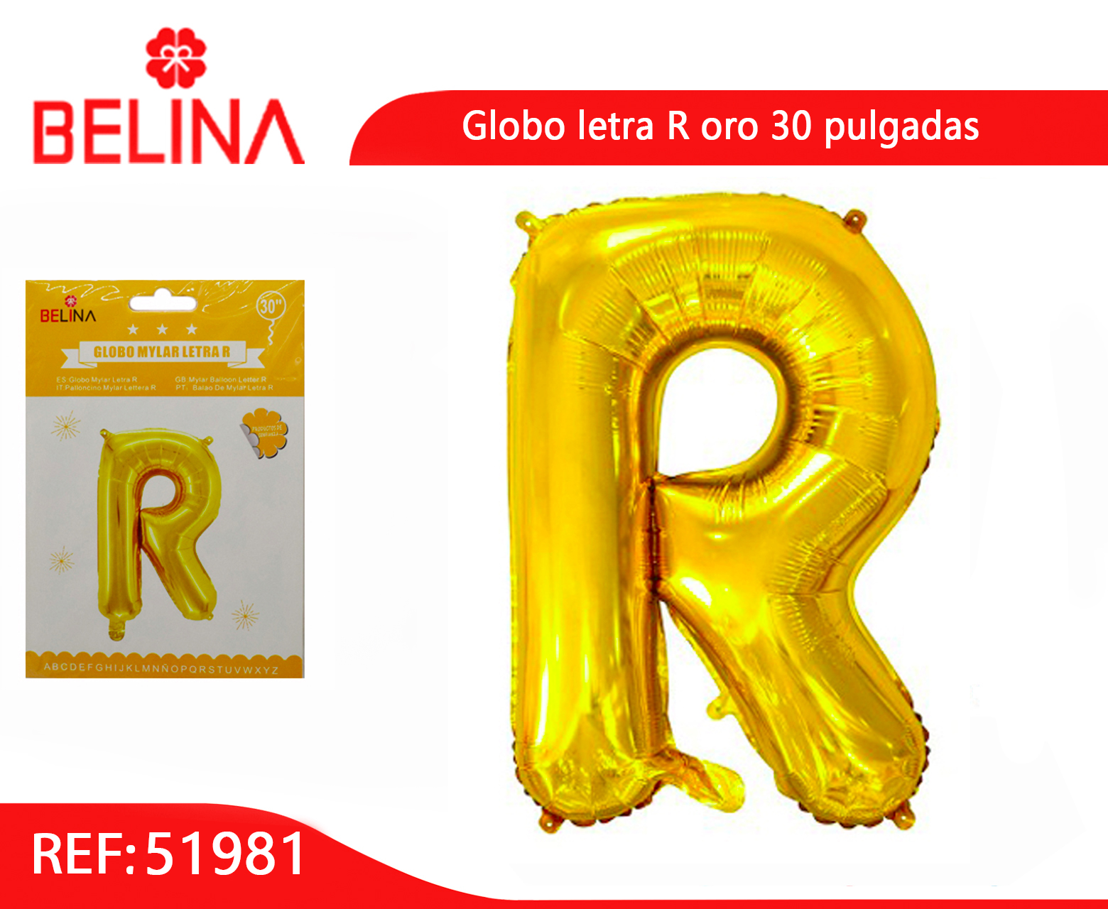 Globo Letra R Oro 30 Pulgadas - Belina Cotillón