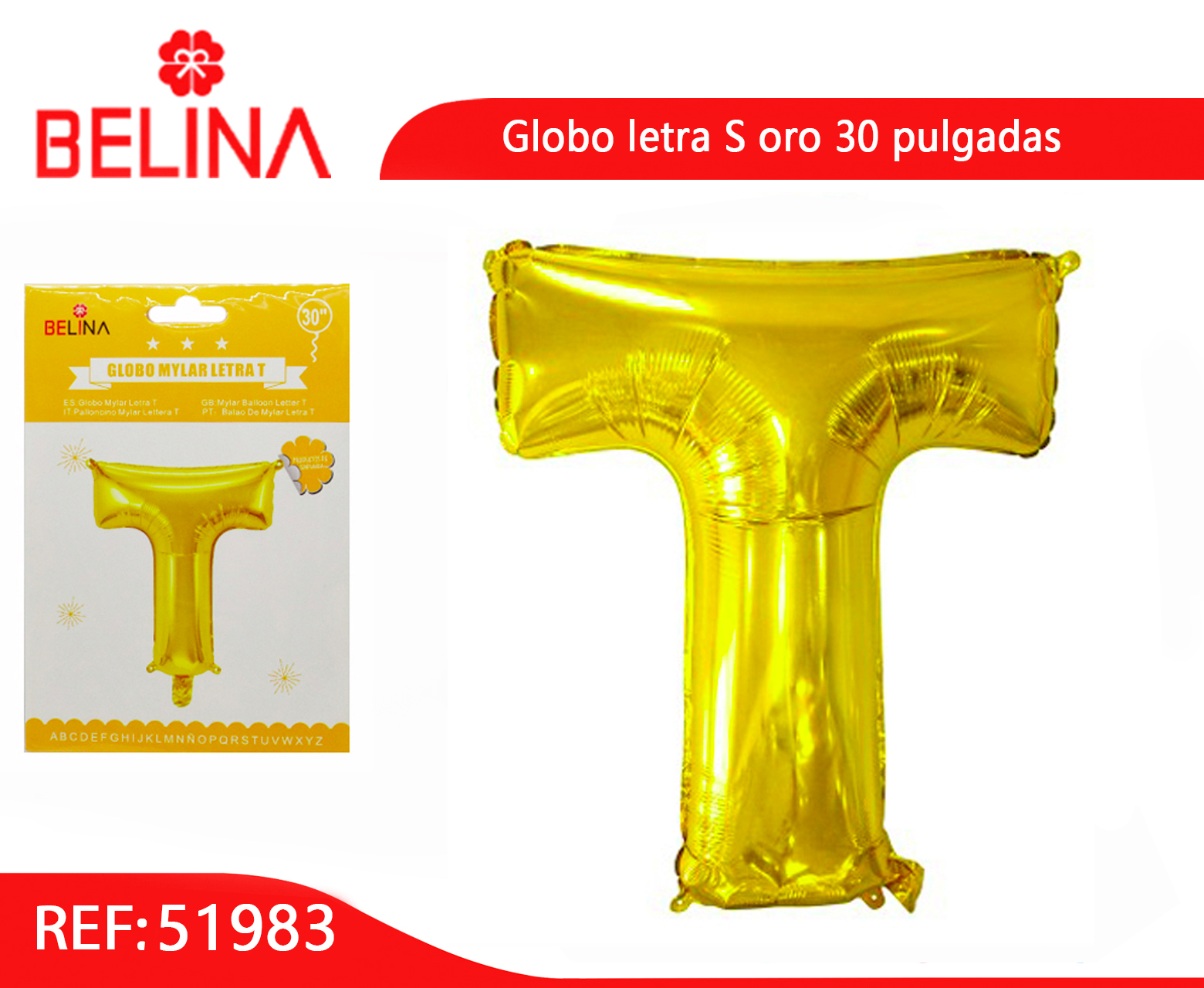 Globo Letra T Oro 30 Pulgadas - Belina Cotillón