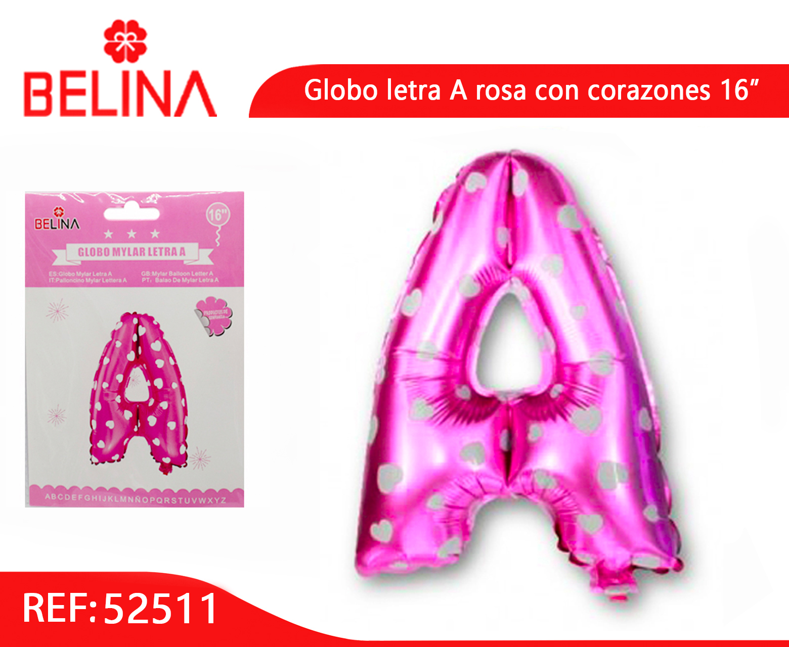 Globo Letra A Rosa 16 Pulgadas - Belina Cotillón